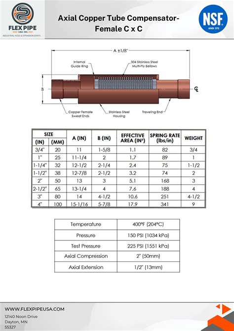 Copper Tube Expansion Joint Compensator Female Coupling