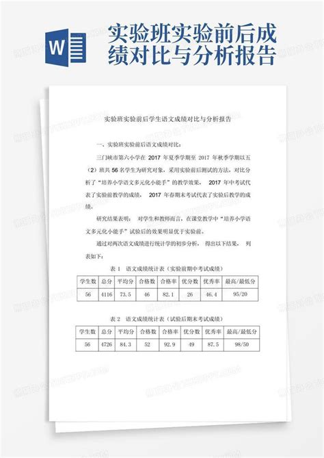 实验班实验前后成绩对比与分析报告word模板下载编号lvgbkbdj熊猫办公