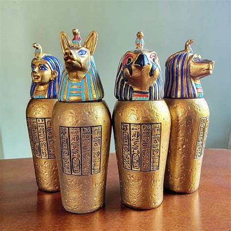 Egyptian Canopic Jar Set Imsety Qebehsenuef Duamutef Hapy