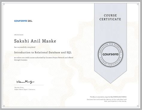 Sakshi Maske On Linkedin Coursera Viit Sql Database