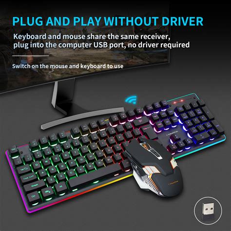 Gaming Keyboard Mice Combo Membrane Wireless Keyboard Silent 104 Keys