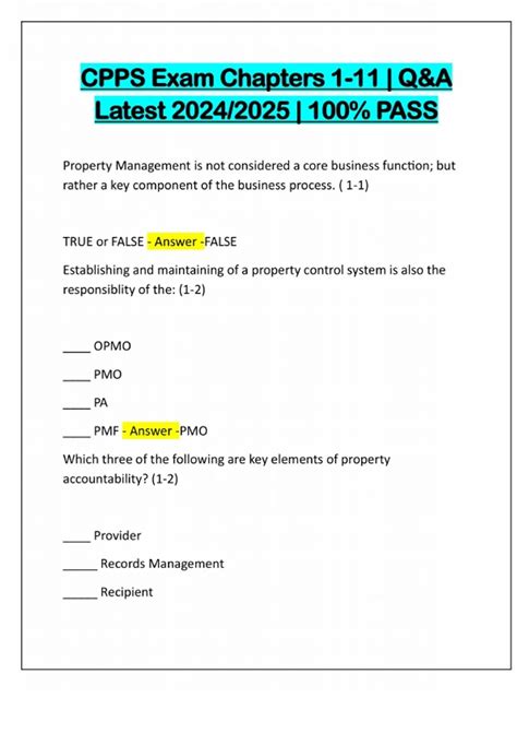 Cpps Exam Chapters 1 11 Qanda Latest 20242025 100 Pass Cpps