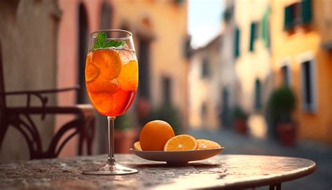 Premium Photo Chilled Aperol Cocktail On A Table In A Cafe On The