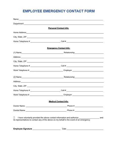 Emergency Contact Form Forms Docs 2023