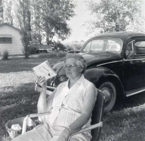 Old Granny Woman Poses By Vw Volkswagen Beetle Bug Car Vintage 1960s