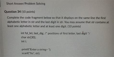 Solved Question 34 10 Points Complete The Code Fragment