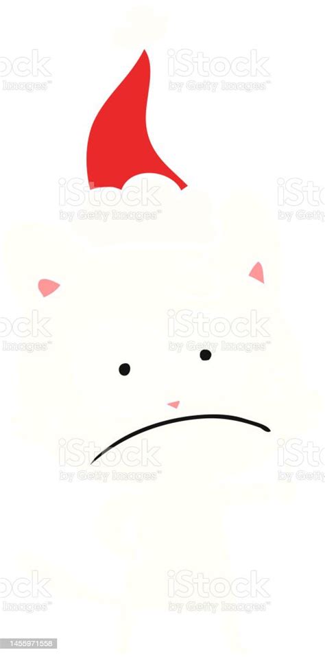 산타 모자를 쓰고 신경질적인 고양이의 손으로 그린 평면 컬러 그림 낙서 드로잉에 대한 스톡 벡터 아트 및 기타 이미지 낙서