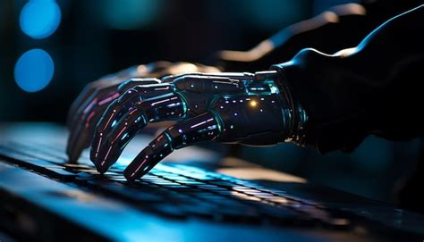 Premium Ai Image Robotic Hand Pressing A Keyboard On A Laptop