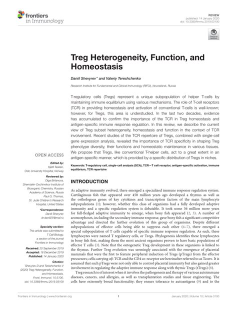 Pdf Treg Heterogeneity Function And Homeostasis