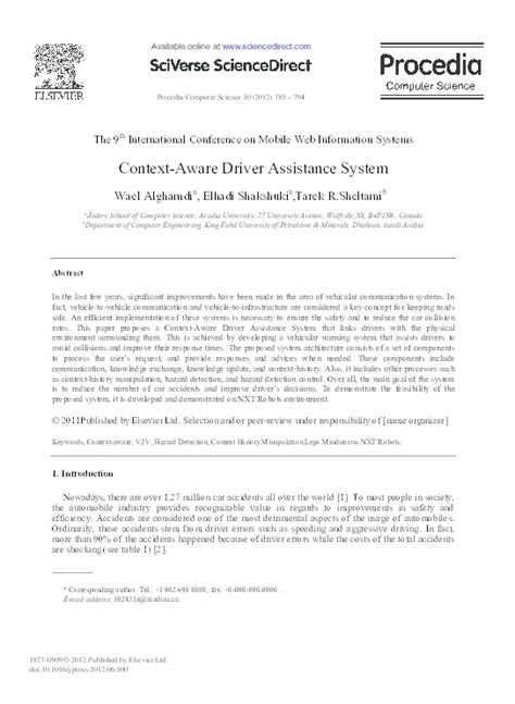 Pdf Context Aware Driver Assistance System