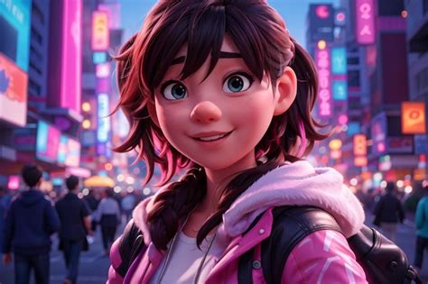 Premium Ai Image A Girl With Pink Hair And Round Glasses