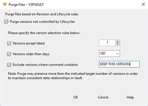 Vault Purge Exclude Versions Where Comment Contains Usage