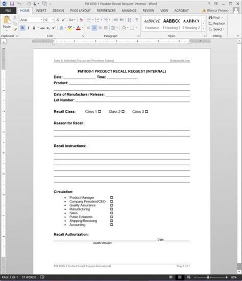 Mock Recall Template