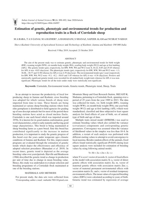 Pdf Estimation Of Genetic Phenotypic And Environmental Trends For