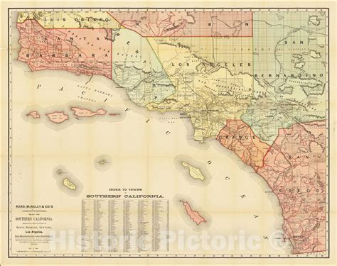 Historic Map Large Scale Sectional Map Of Southern California 1889