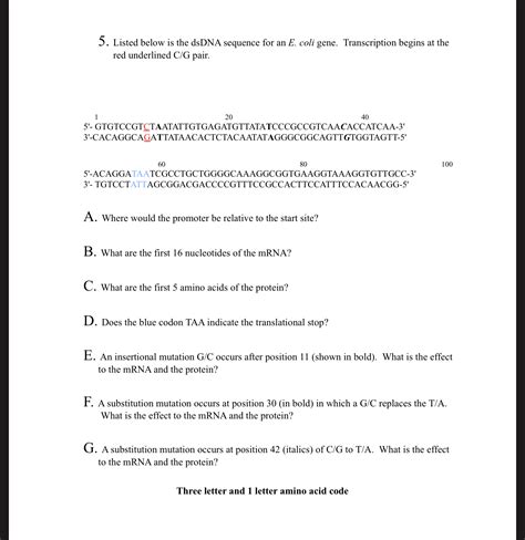 Solved 5 Listed Below Is The Dsdna Sequence For An E Coli