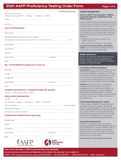Fillable Online 2021 AAFP Proficiency Testing Order Form Fax Email