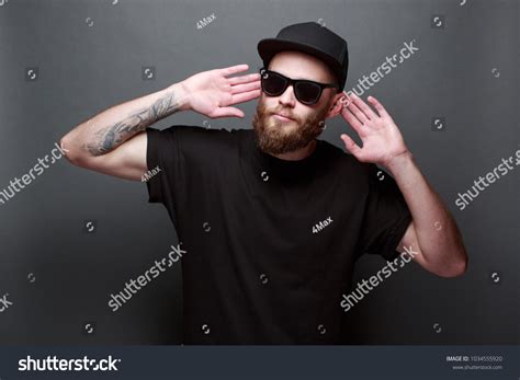 Hipster Handsome Male Model Beard Wearing Foto De Stock 1034555920