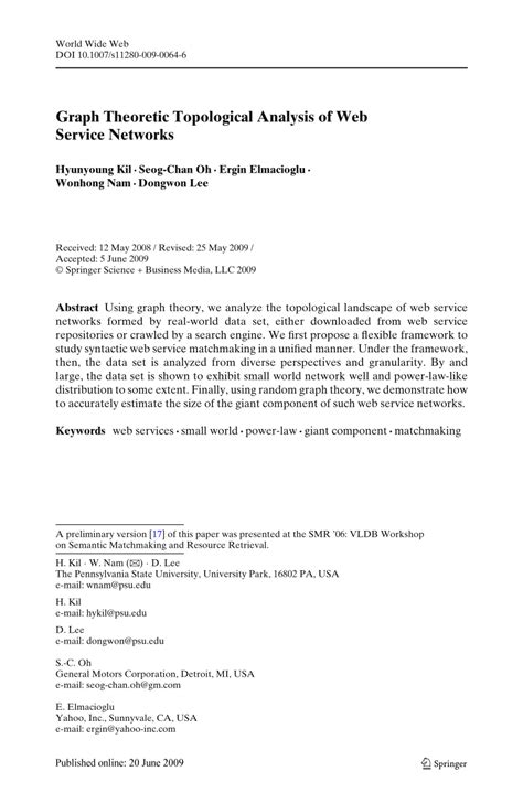 Pdf Graph Theoretic Topological Analysis Of Web Service Networks