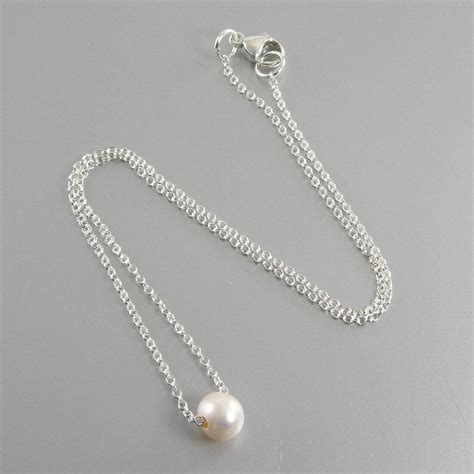 Single White Pearl Sterling Silver Floating Pearl Necklace 9mm