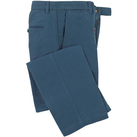 Samuel Windsor Mens Flat Front Soft Moleskin Trousers Denim Blue