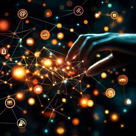 Futuristic Hand Navigating Digital Network Of Glowing Nodes And Symbols