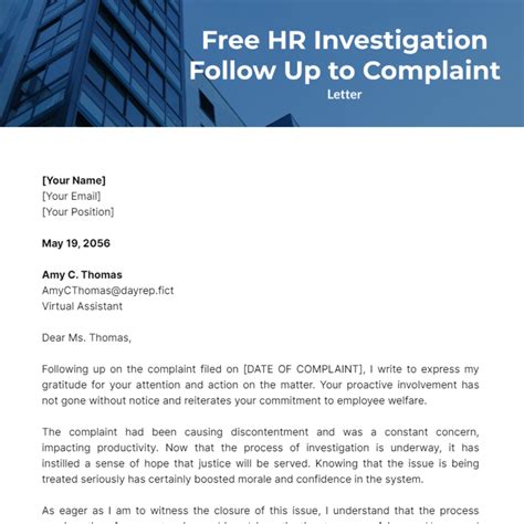 Hr Investigation Follow Up Letter To Complaint Template Edit Online