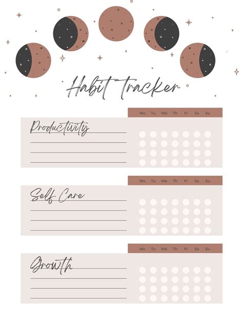 Moon Phase Habit Tracker Printable And Digital Planner Etsy Canada