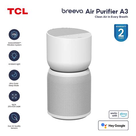 เครื่องฟอกอากาศ Tcl Breeva Air Purifier A3 กรองฝุ่นละออง วัดคุณภาพอากาศ