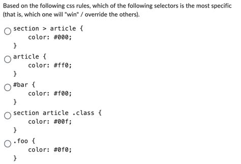 solved based on the following css rules which of the