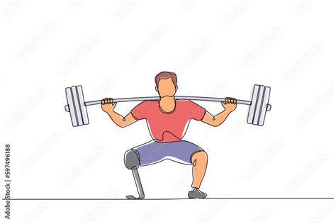 Vettoriale Stock Single One Line Drawing Disabled Man Weightlifter With