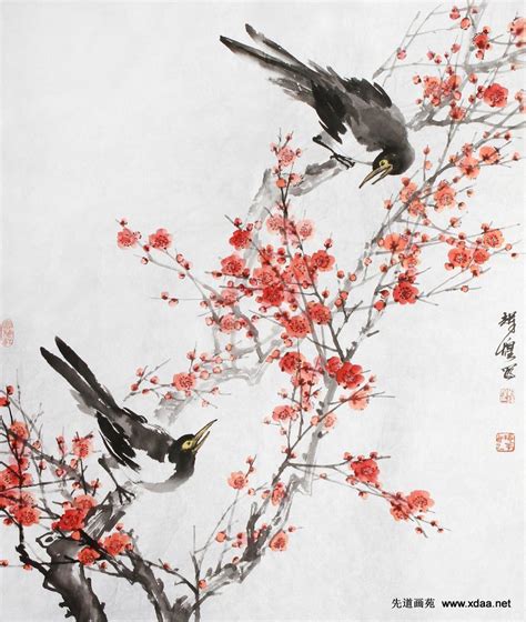 喜上眉梢年画 喜上眉梢画工笔画 喜上眉梢手绘 大山谷图库