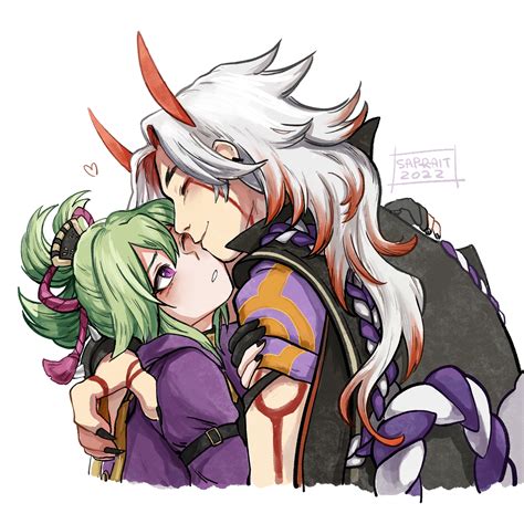 Kuki Shinobu And Arataki Itto Genshin Impact Drawn By Saprait Lond