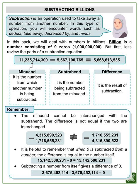 Subtracting Billions National Flag Day Math Worksheets Age 8 9