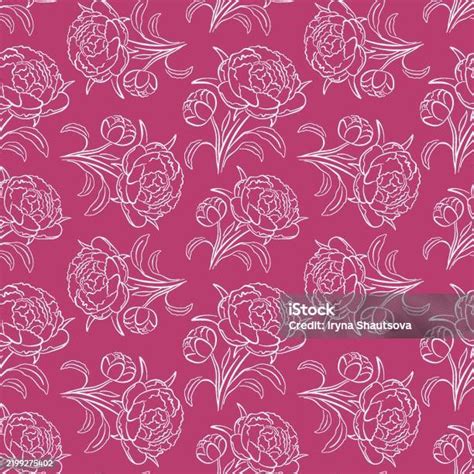 분홍색 배경에 라인 아트 스타일의 모란 꽃 완벽 한 패턴 포장지 청첩장 섬유 직물 엽서를 위한 디자인 0명에 대한 스톡 벡터 아트 및 기타 이미지 Istock