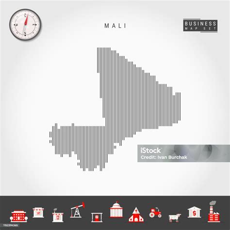 Vecteur Lignes Verticales Carte Du Mali Silhouette Rayée Du Mali