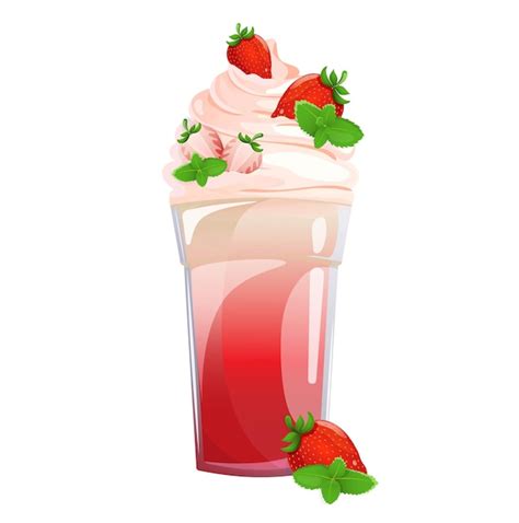 Milkshake De Morango Em Um Copo Com Creme De Leite Batido Morangos