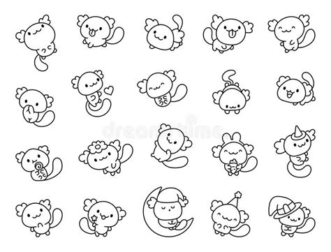 Kawaii Axolotl Lindo Página De Color Ilustración del Vector
