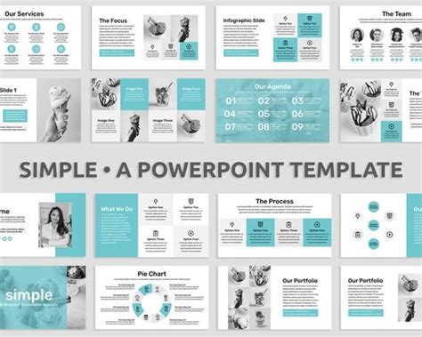 Minimal Modern Powerpoint Presentation Template Light Blue Etsy