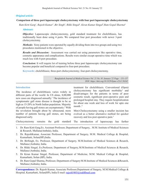 Pdf Comparison Of Three Port Laparoscopic Cholecystectomy With Four
