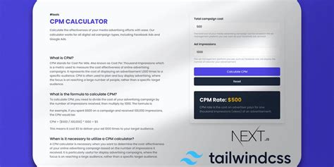 Build A Cpm Calculator App With Nextjs 13 Typescript And Tailwind Css Dev Community