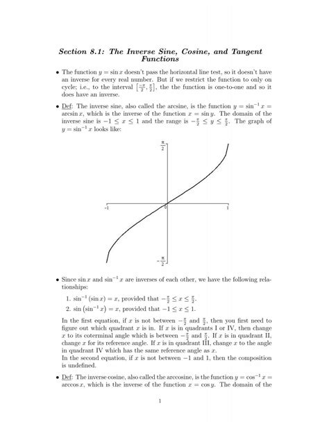 Section 8 1 The Inverse Sine Cosine And Tangent Functions