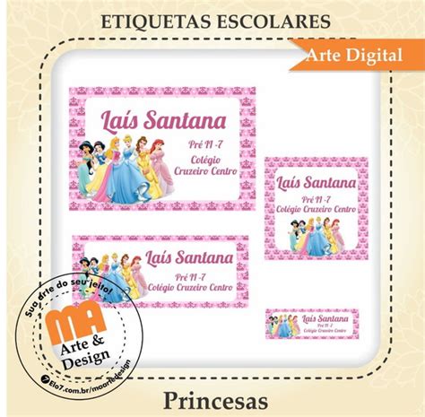 Arte Digital Etiqueta Escolar Princesas Elo7 Produtos Especiais