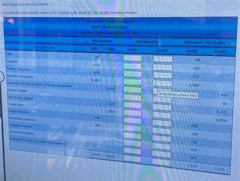 Solved Work Sheet And Adjusting Entries Complete The