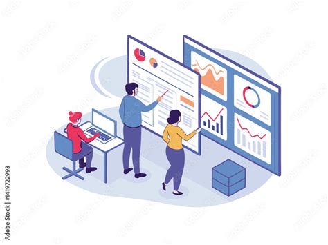 Team Analyzing Data On Interactive Dashboards Business People Working With Charts Graphs And