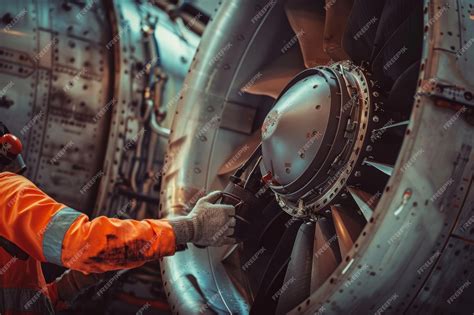 Technicians Installing And Calibrating Sensors On Aircraft Engine For