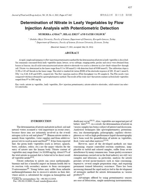 Determination Of Nitrate In Leafy Vegetables By Flow Injection Analysis With Potentiometric