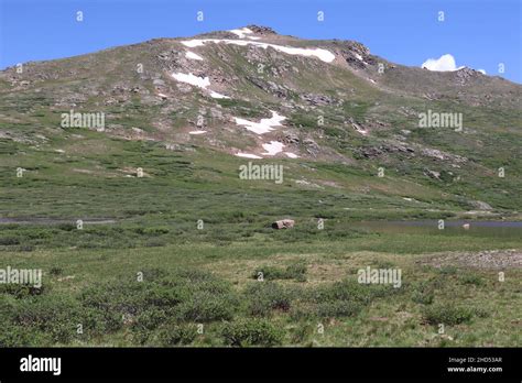 Breathtaking Landscape Of Mountains With Snow Patches Near The