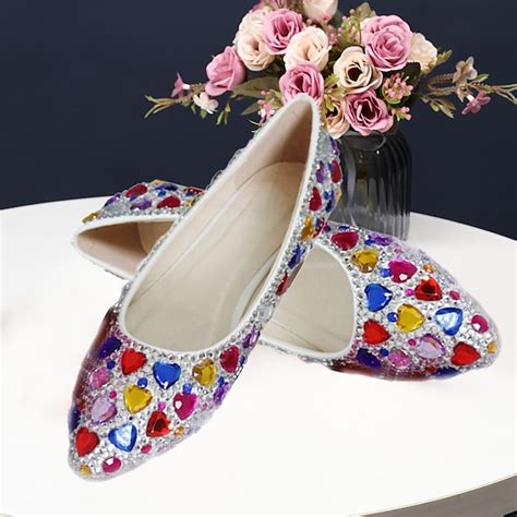 Women S Multi Color Rhinestone Flat Shoes Sparkling Pointed Toe Flats For Weddings Parties