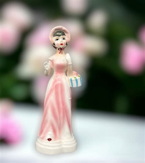 Lefton China Figure Pink Dress Woman Figurine Mid Century Made In